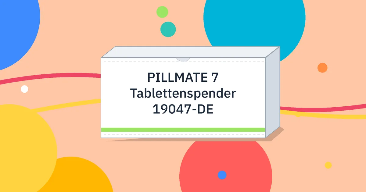 Symbolbild: Packung mit der Aufschrift PILLMATE 7 Tablettenspender 19047-DE (PZN 09284499) – Verfügbarkeit und Bezug in Apotheken in Frankfurt am Main