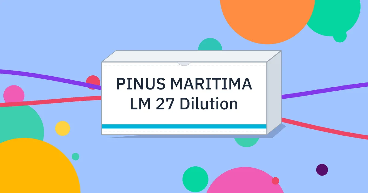 Symbolbild: Packung mit der Aufschrift PINUS MARITIMA LM 27 Dilution (PZN 13644549) – Verfügbarkeit und Bezug in Apotheken in Frankfurt am Main