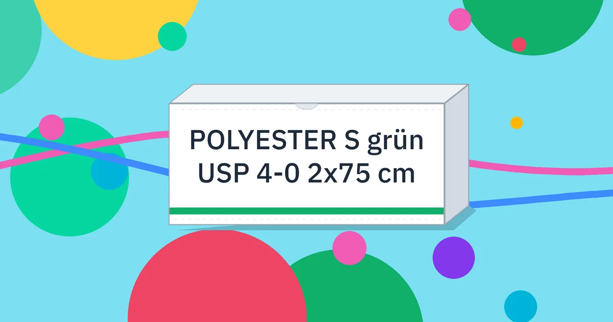 Symbolbild: Packung mit der Aufschrift POLYESTER S grün USP 4-0 2x75 cm (PZN 00548330) – Verfügbarkeit und Bezug in Apotheken in Frankfurt am Main