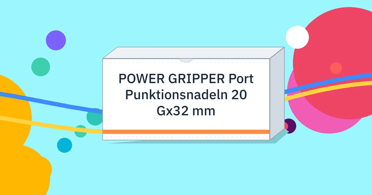 Symbolbild: Packung mit der Aufschrift POWER GRIPPER Port Punktionsnadeln 20 Gx32 mm (PZN 04658883) – Verfügbarkeit und Bezug in Apotheken in Frankfurt am Main