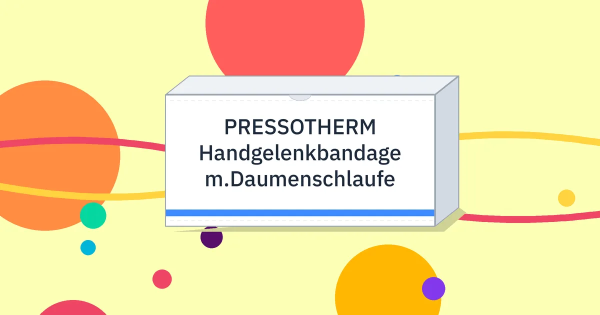 Symbolbild: Packung mit der Aufschrift PRESSOTHERM Handgelenkbandage m.Daumenschlaufe (PZN 18318493) – Verfügbarkeit und Bezug in Apotheken in Frankfurt am Main