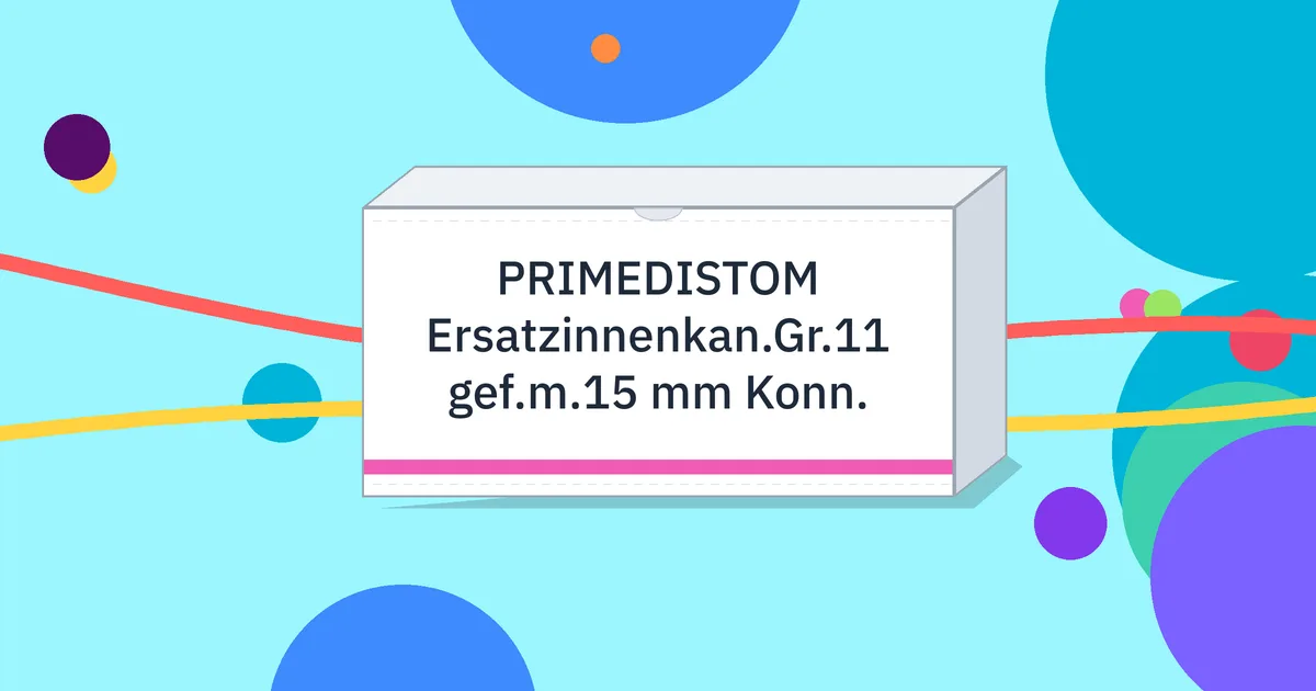 Symbolbild: Packung mit der Aufschrift PRIMEDISTOM Ersatzinnenkan.Gr.11 gef.m.15 mm Konn. (PZN 10257668) – Verfügbarkeit und Bezug in Apotheken in Frankfurt am Main