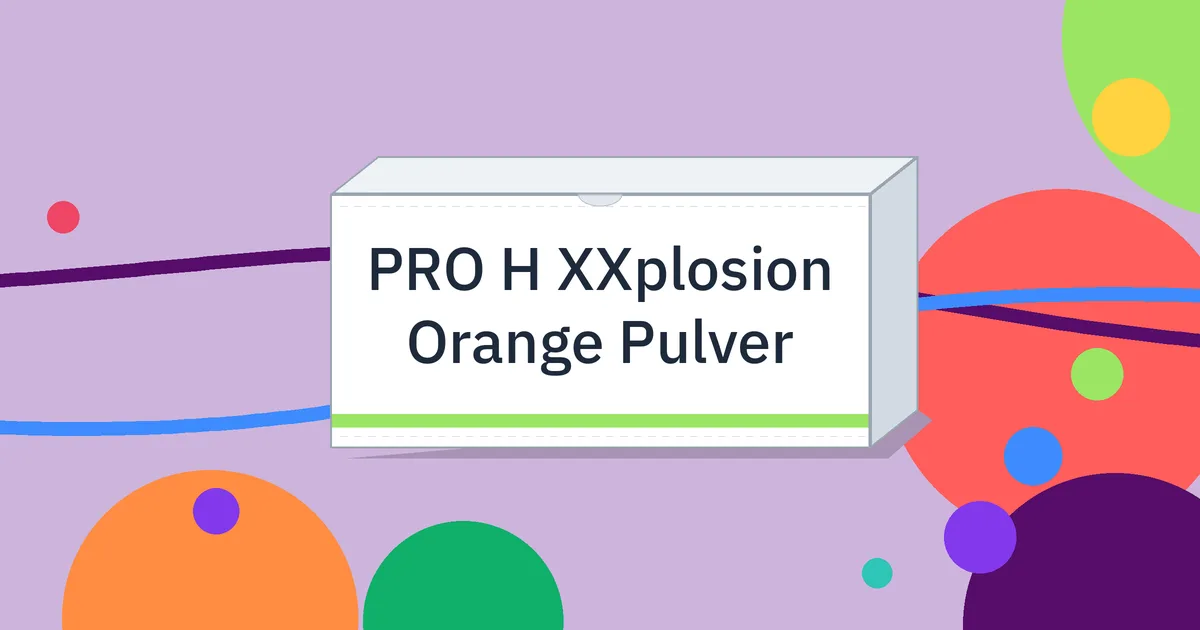 Symbolbild: Packung mit der Aufschrift PRO H XXplosion Orange Pulver (PZN 07681871) – Verfügbarkeit und Bezug in Apotheken in Frankfurt am Main