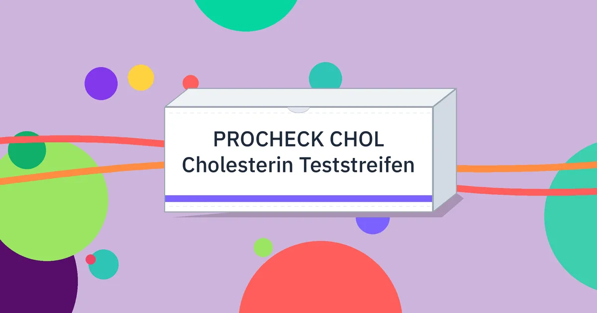 Symbolbild: Packung mit der Aufschrift PROCHECK CHOL Cholesterin Teststreifen (PZN 18821938) – Verfügbarkeit und Bezug in Apotheken in Frankfurt am Main