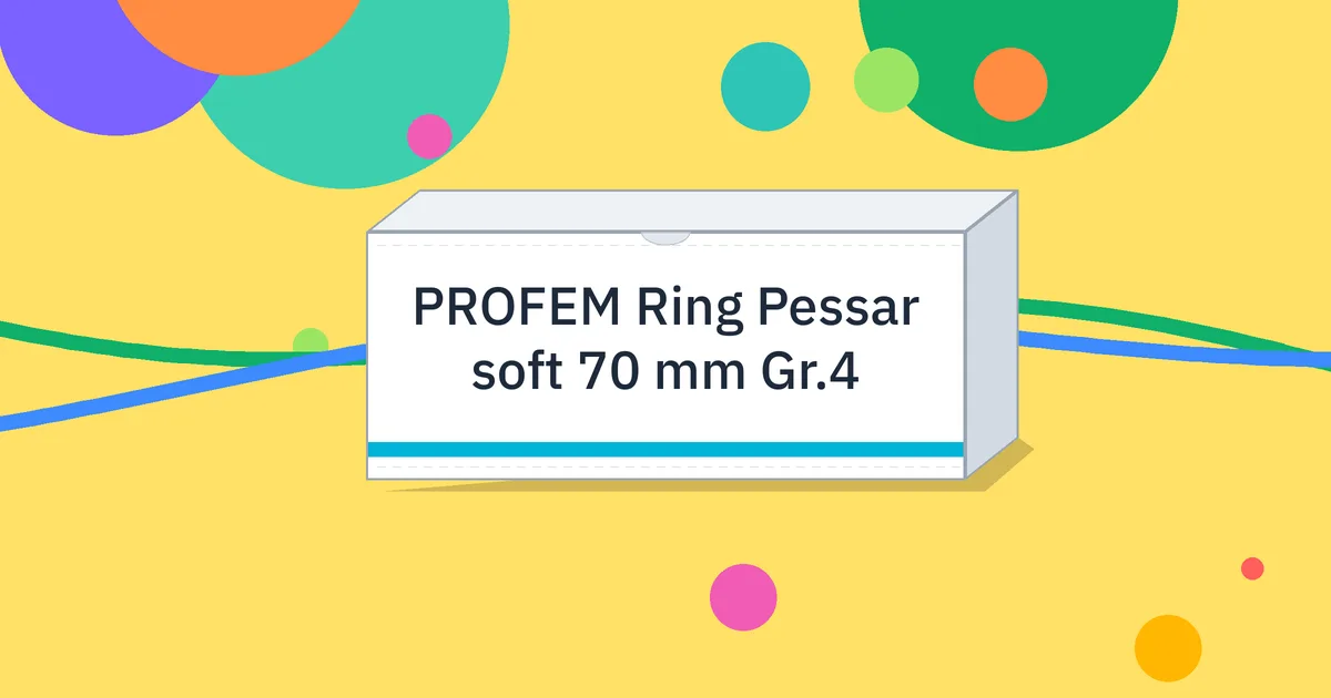 Symbolbild: Packung mit der Aufschrift PROFEM Ring Pessar soft 70 mm Gr.4 (PZN 19292643) – Verfügbarkeit und Bezug in Apotheken in Frankfurt am Main