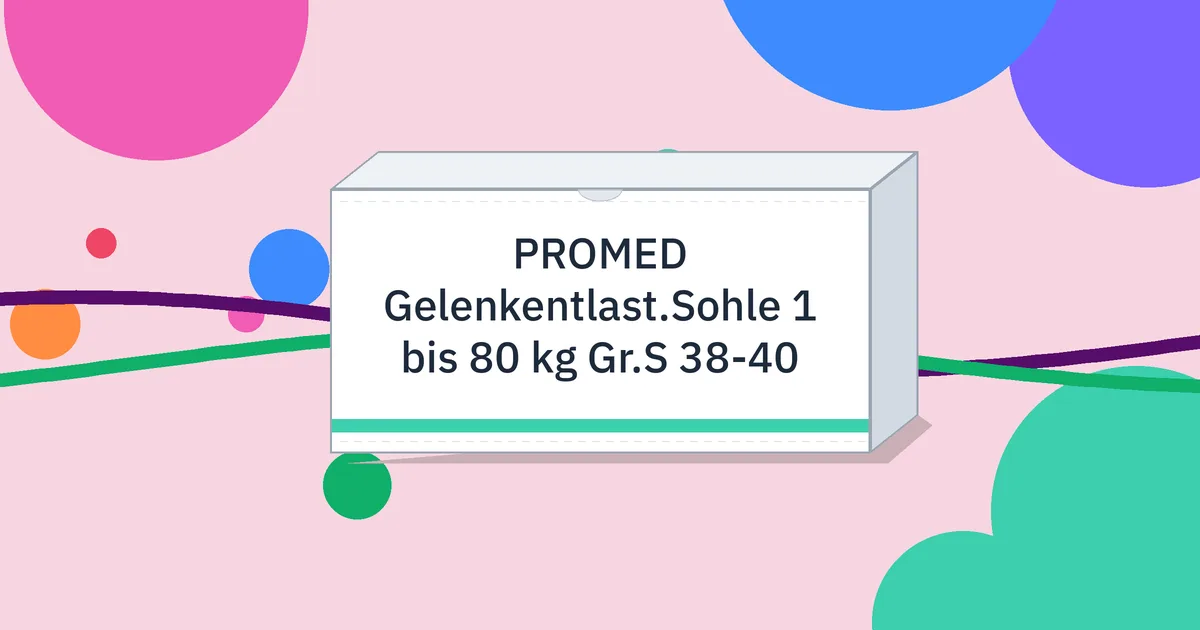 Symbolbild: Packung mit der Aufschrift PROMED Gelenkentlast.Sohle 1 bis 80 kg Gr.S 38-40 (PZN 07300633) – Verfügbarkeit und Bezug in Apotheken in Frankfurt am Main