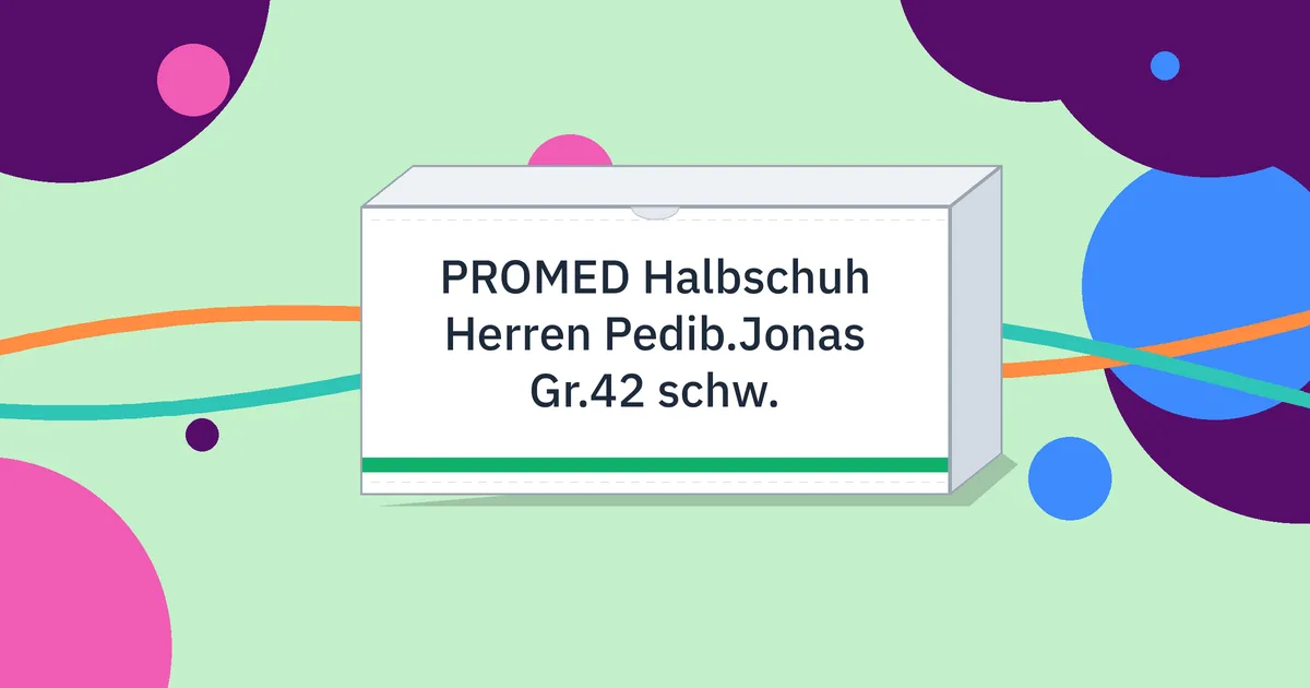 Symbolbild: Packung mit der Aufschrift PROMED Halbschuh Herren Pedib.Jonas Gr.42 schw. (PZN 11709836) – Verfügbarkeit und Bezug in Apotheken in Frankfurt am Main