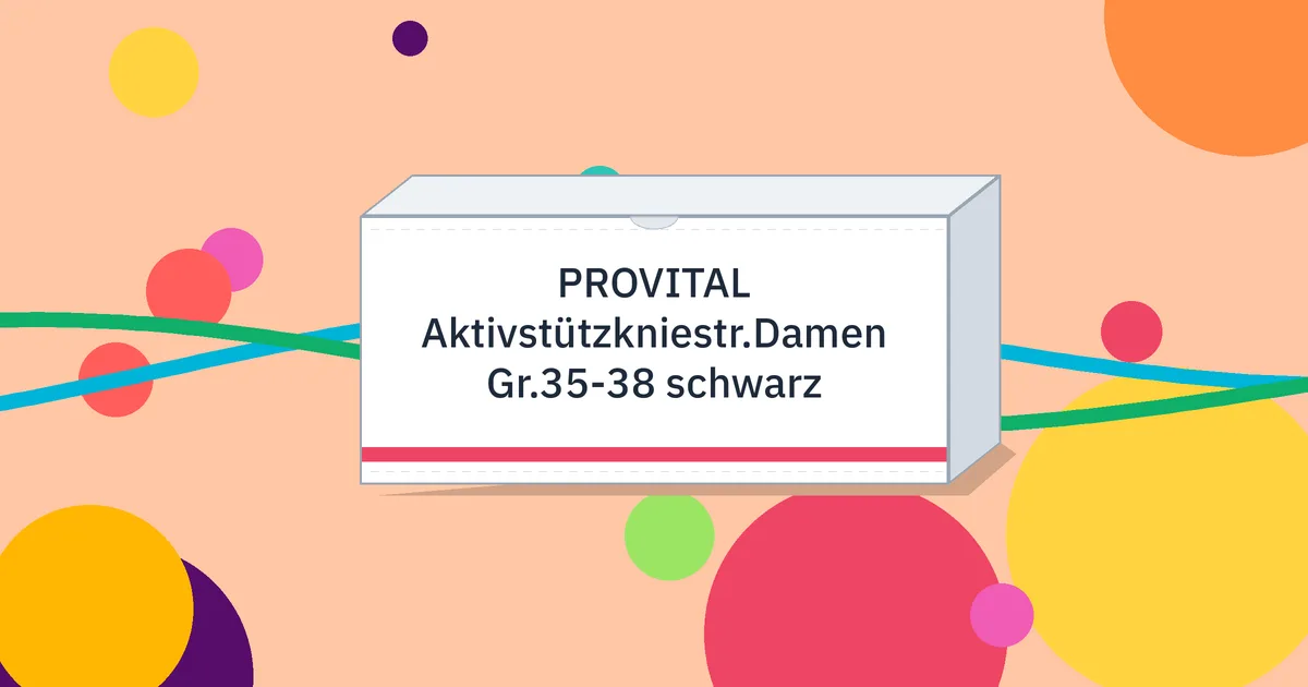 Symbolbild: Packung mit der Aufschrift PROVITAL Aktivstützkniestr.Damen Gr.35-38 schwarz (PZN 14251438) – Verfügbarkeit und Bezug in Apotheken in Frankfurt am Main