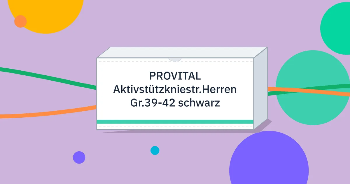 Symbolbild: Packung mit der Aufschrift PROVITAL Aktivstützkniestr.Herren Gr.39-42 schwarz (PZN 14251473) – Verfügbarkeit und Bezug in Apotheken in Frankfurt am Main