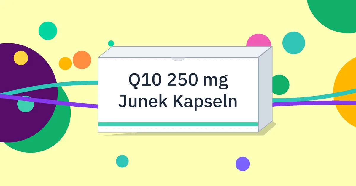 Symbolbild: Packung mit der Aufschrift Q10 250 mg Junek Kapseln (PZN 09720730) – Verfügbarkeit und Bezug in Apotheken in Frankfurt am Main