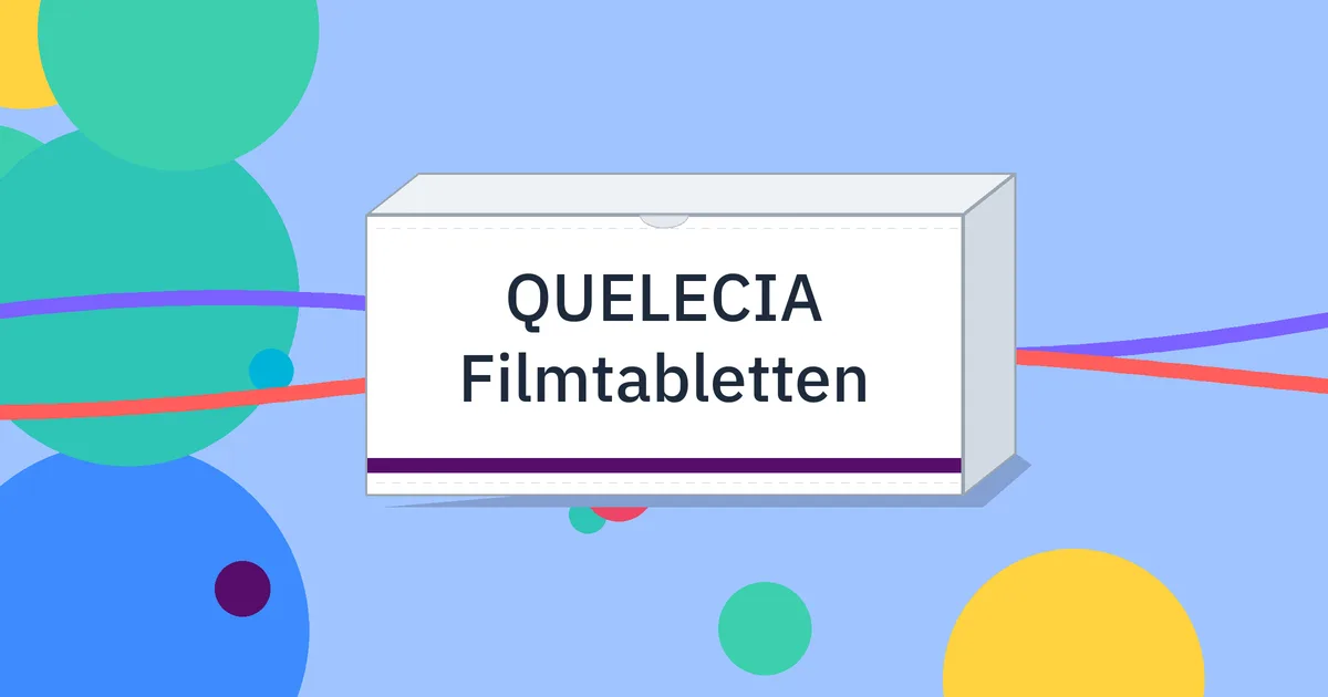 Symbolbild: Packung mit der Aufschrift QUELECIA Filmtabletten (PZN 19770019) – Verfügbarkeit und Bezug in Apotheken in Frankfurt am Main