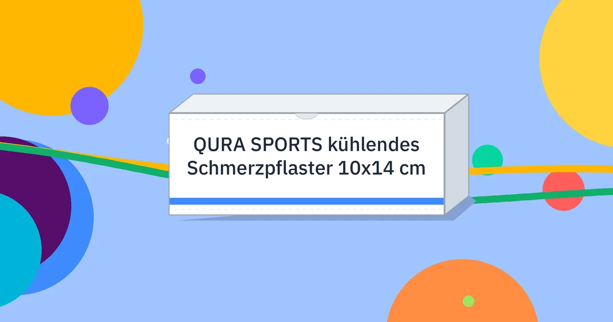 Symbolbild: Packung mit der Aufschrift QURA SPORTS kühlendes Schmerzpflaster 10x14 cm (PZN 20338652) – Verfügbarkeit und Bezug in Apotheken in Frankfurt am Main