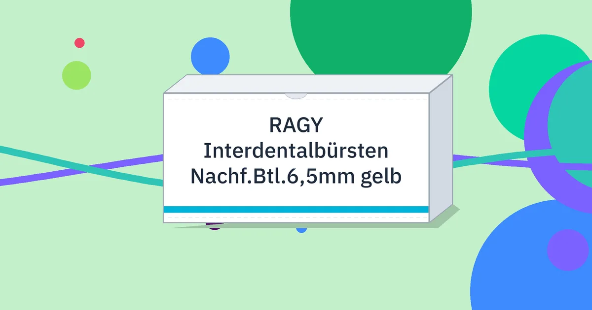 Symbolbild: Packung mit der Aufschrift RAGY Interdentalbürsten Nachf.Btl.6,5mm gelb (PZN 02717469) – Verfügbarkeit und Bezug in Apotheken in Frankfurt am Main