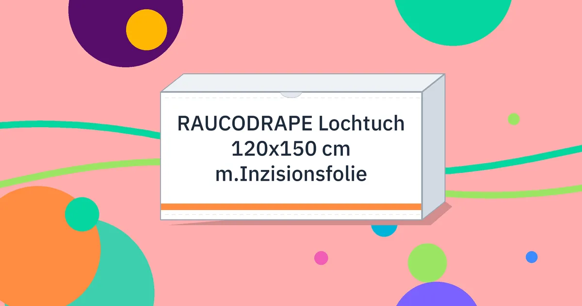 Symbolbild: Packung mit der Aufschrift RAUCODRAPE Lochtuch 120x150 cm m.Inzisionsfolie (PZN 06706971) – Verfügbarkeit und Bezug in Apotheken in Frankfurt am Main