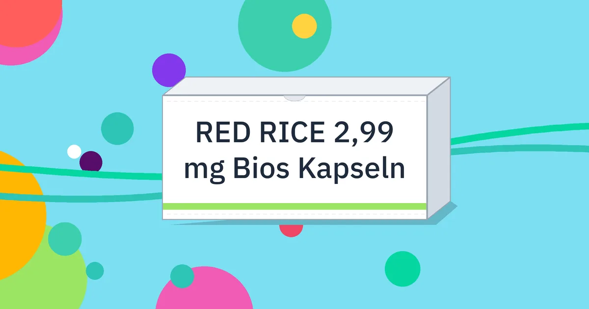 Symbolbild: Packung mit der Aufschrift RED RICE 2,99 mg Bios Kapseln (PZN 18206268) – Verfügbarkeit und Bezug in Apotheken in Frankfurt am Main