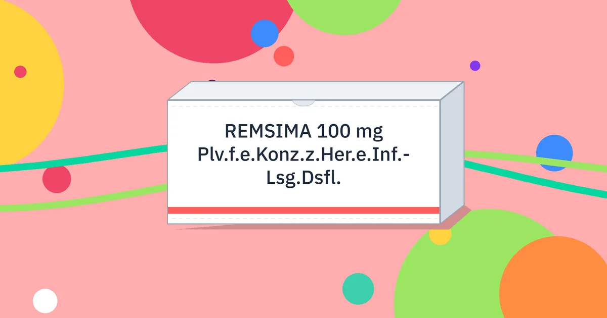 Symbolbild: Packung mit der Aufschrift REMSIMA 100 mg Plv.f.e.Konz.z.Her.e.Inf.-Lsg.Dsfl. (PZN 11513004) – Verfügbarkeit und Bezug in Apotheken in Frankfurt am Main