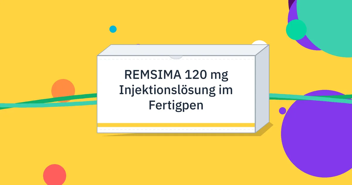 Symbolbild: Packung mit der Aufschrift REMSIMA 120 mg Injektionslösung im Fertigpen (PZN 17446295) – Verfügbarkeit und Bezug in Apotheken in Frankfurt am Main