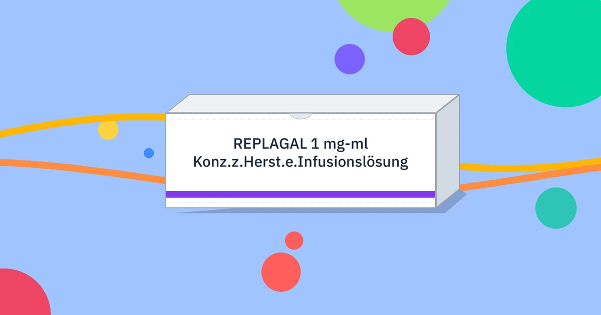 Symbolbild: Packung mit der Aufschrift REPLAGAL 1 mg-ml Konz.z.Herst.e.Infusionslösung (PZN 17867341) – Verfügbarkeit und Bezug in Apotheken in Frankfurt am Main