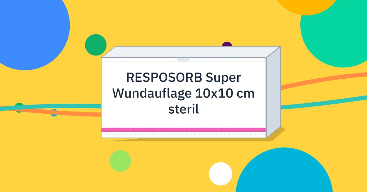 Symbolbild: Packung mit der Aufschrift RESPOSORB Super Wundauflage 10x10 cm steril (PZN 20828474) – Verfügbarkeit und Bezug in Apotheken in Frankfurt am Main