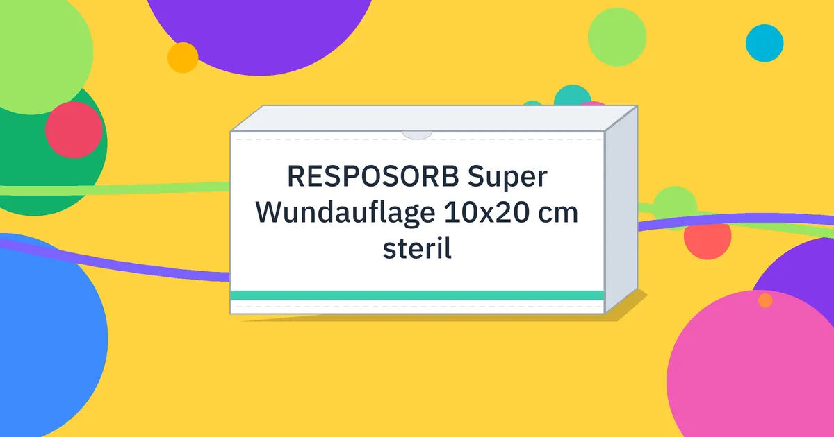 Symbolbild: Packung mit der Aufschrift RESPOSORB Super Wundauflage 10x20 cm steril (PZN 20844958) – Verfügbarkeit und Bezug in Apotheken in Frankfurt am Main