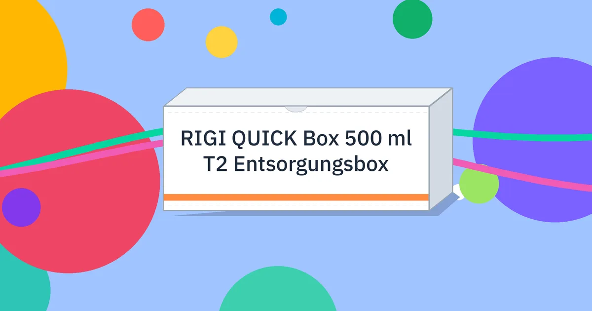 Symbolbild: Packung mit der Aufschrift RIGI QUICK Box 500 ml T2 Entsorgungsbox (PZN 09288095) – Verfügbarkeit und Bezug in Apotheken in Frankfurt am Main