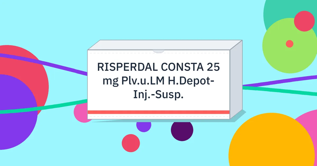 Symbolbild: Packung mit der Aufschrift RISPERDAL CONSTA 25 mg Plv.u.LM H.Depot-Inj.-Susp. (PZN 18336700) – Verfügbarkeit und Bezug in Apotheken in Frankfurt am Main