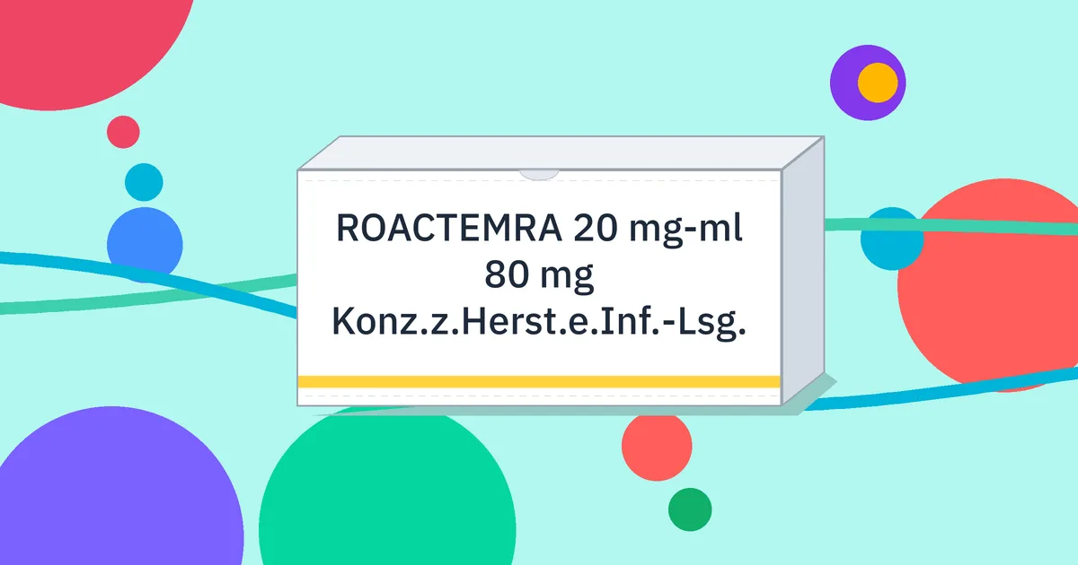 Symbolbild: Packung mit der Aufschrift ROACTEMRA 20 mg-ml 80 mg Konz.z.Herst.e.Inf.-Lsg. (PZN 16234125) – Verfügbarkeit und Bezug in Apotheken in Frankfurt am Main