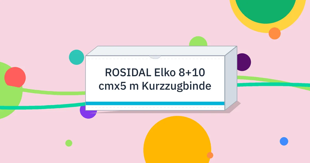 Symbolbild: Packung mit der Aufschrift ROSIDAL Elko 8+10 cmx5 m Kurzzugbinde (PZN 17851239) – Verfügbarkeit und Bezug in Apotheken in Frankfurt am Main