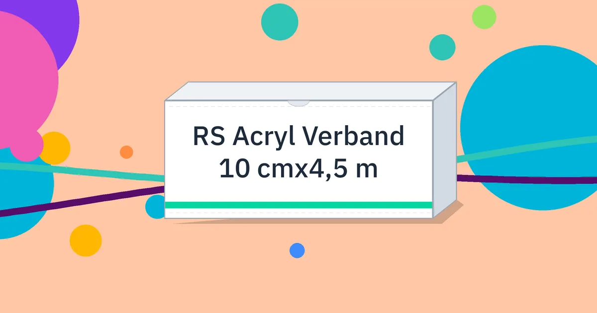 Symbolbild: Packung mit der Aufschrift RS Acryl Verband 10 cmx4,5 m (PZN 01133223) – Verfügbarkeit und Bezug in Apotheken in Frankfurt am Main
