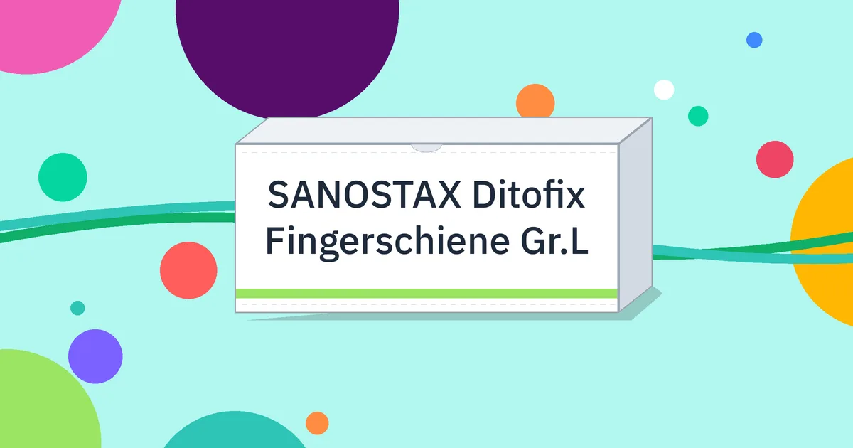 Symbolbild: Packung mit der Aufschrift SANOSTAX Ditofix Fingerschiene Gr.L (PZN 11604557) – Verfügbarkeit und Bezug in Apotheken in Frankfurt am Main