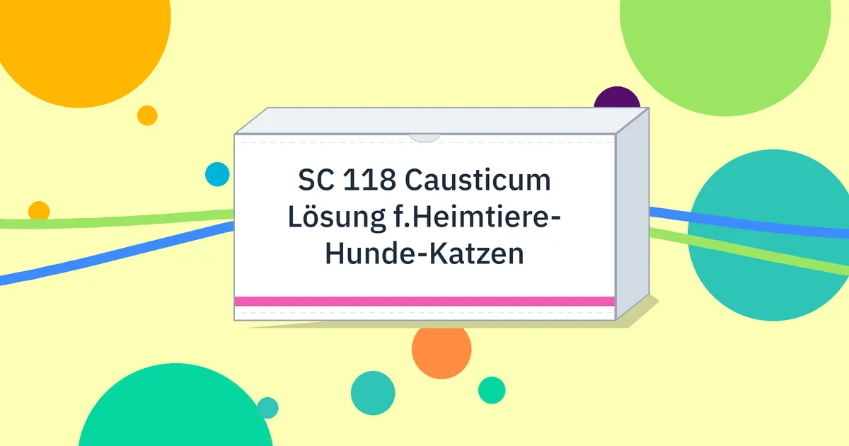 Symbolbild: Packung mit der Aufschrift SC 118 Causticum Lösung f.Heimtiere-Hunde-Katzen (PZN 09638483) – Verfügbarkeit und Bezug in Apotheken in Frankfurt am Main