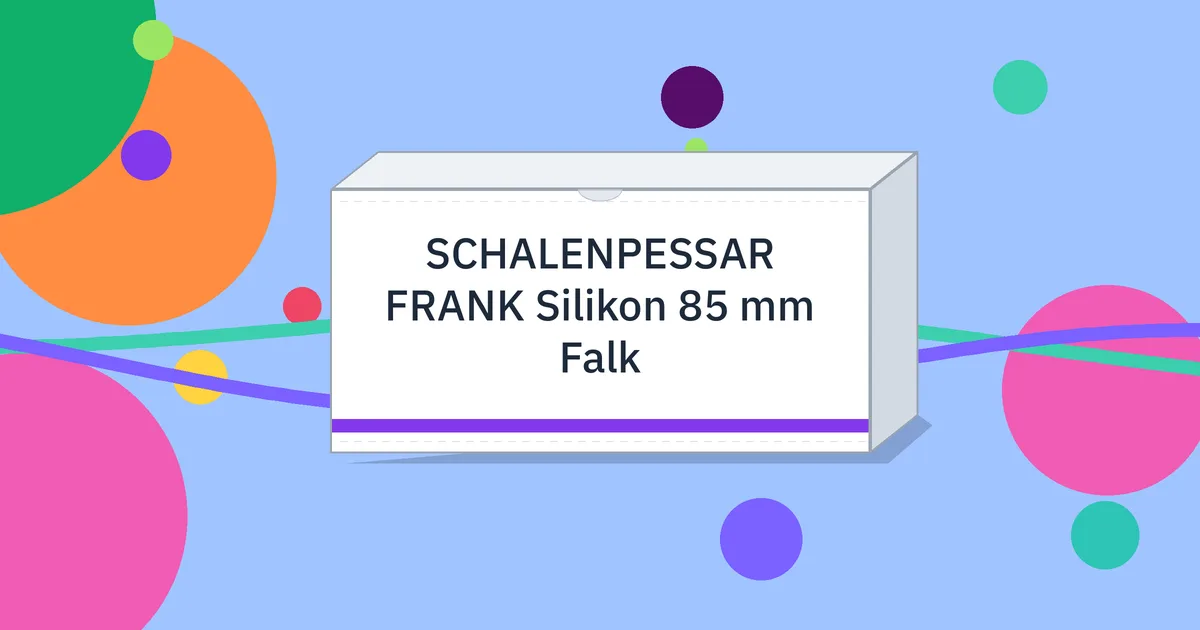 Symbolbild: Packung mit der Aufschrift SCHALENPESSAR FRANK Silikon 85 mm Falk (PZN 03279422) – Verfügbarkeit und Bezug in Apotheken in Frankfurt am Main