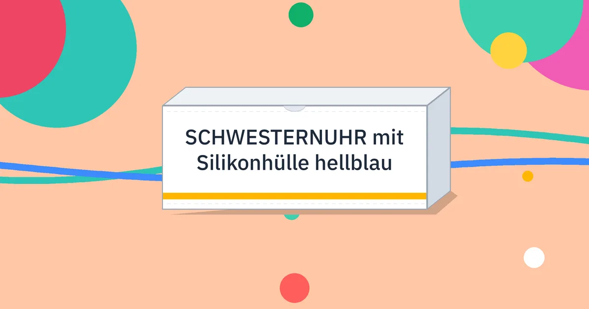 Symbolbild: Packung mit der Aufschrift SCHWESTERNUHR mit Silikonhülle hellblau (PZN 12482346) – Verfügbarkeit und Bezug in Apotheken in Frankfurt am Main