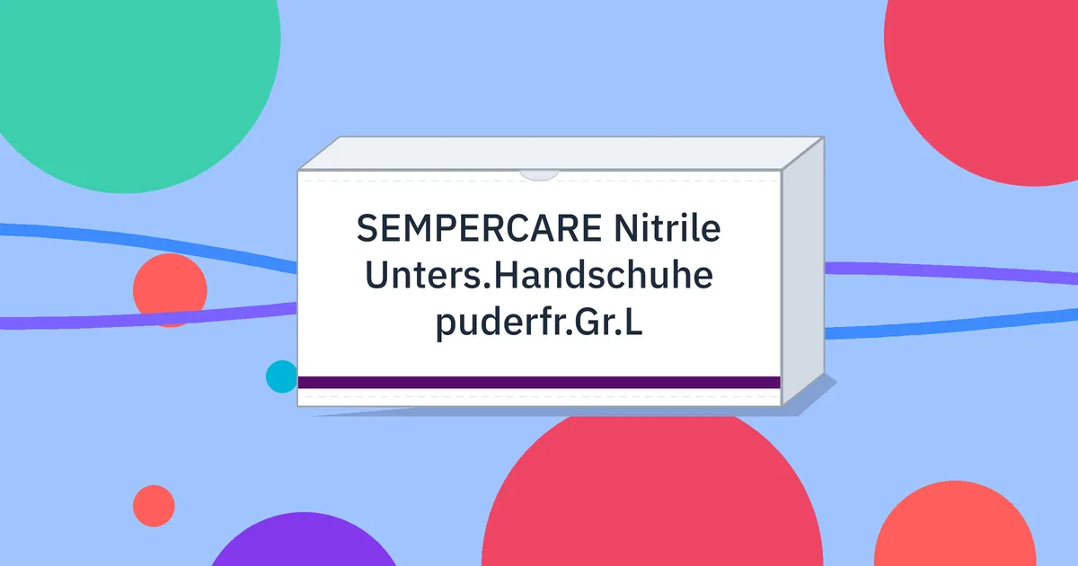 Symbolbild: Packung mit der Aufschrift SEMPERCARE Nitrile Unters.Handschuhe puderfr.Gr.L (PZN 03778533) – Verfügbarkeit und Bezug in Apotheken in Frankfurt am Main