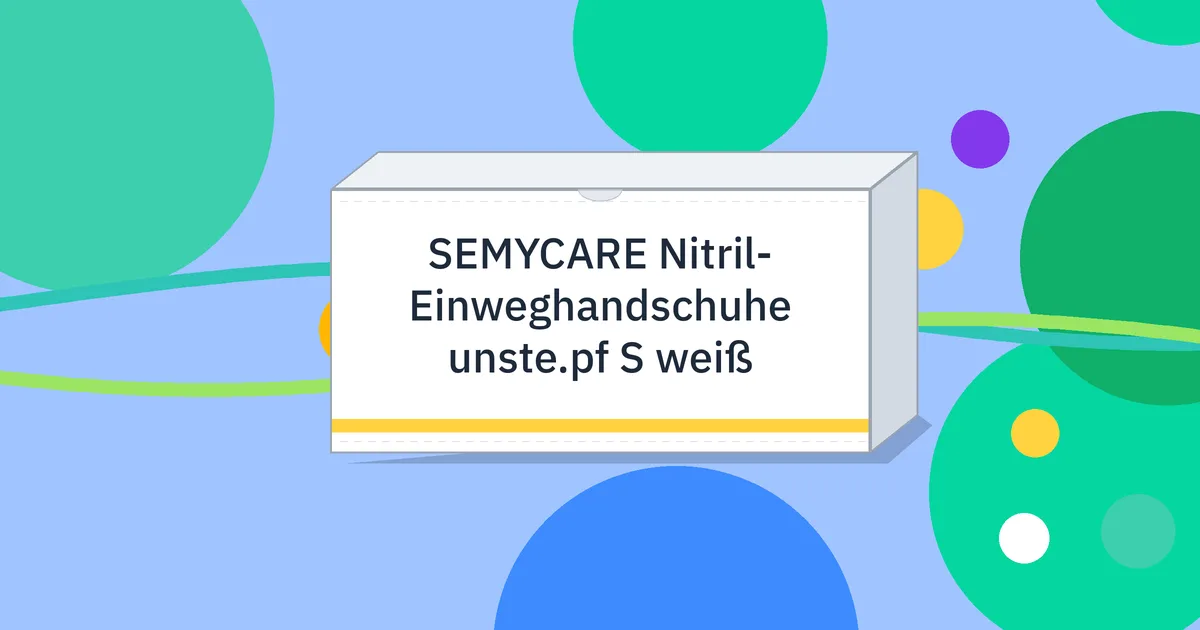 Symbolbild: Packung mit der Aufschrift SEMYCARE Nitril-Einweghandschuhe unste.pf S weiß (PZN 17621887) – Verfügbarkeit und Bezug in Apotheken in Frankfurt am Main