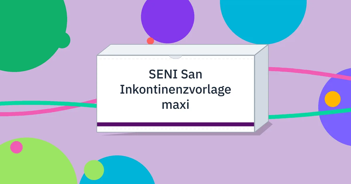 Symbolbild: Packung mit der Aufschrift SENI San Inkontinenzvorlage maxi (PZN 20322668) – Verfügbarkeit und Bezug in Apotheken in Frankfurt am Main