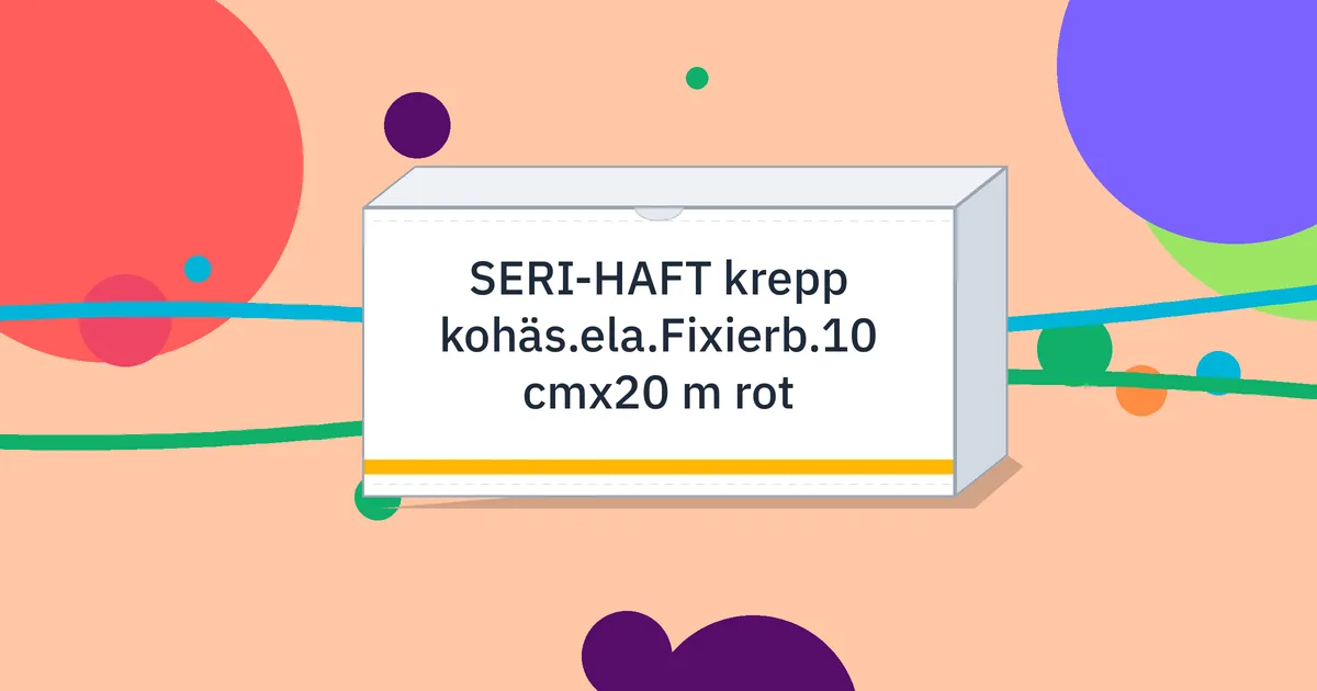 Symbolbild: Packung mit der Aufschrift SERI-HAFT krepp kohäs.ela.Fixierb.10 cmx20 m rot (PZN 14381632) – Verfügbarkeit und Bezug in Apotheken in Frankfurt am Main