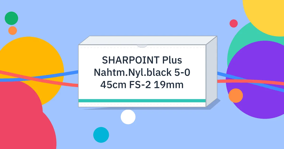 Symbolbild: Packung mit der Aufschrift SHARPOINT Plus Nahtm.Nyl.black 5-0 45cm FS-2 19mm (PZN 17984124) – Verfügbarkeit und Bezug in Apotheken in Frankfurt am Main