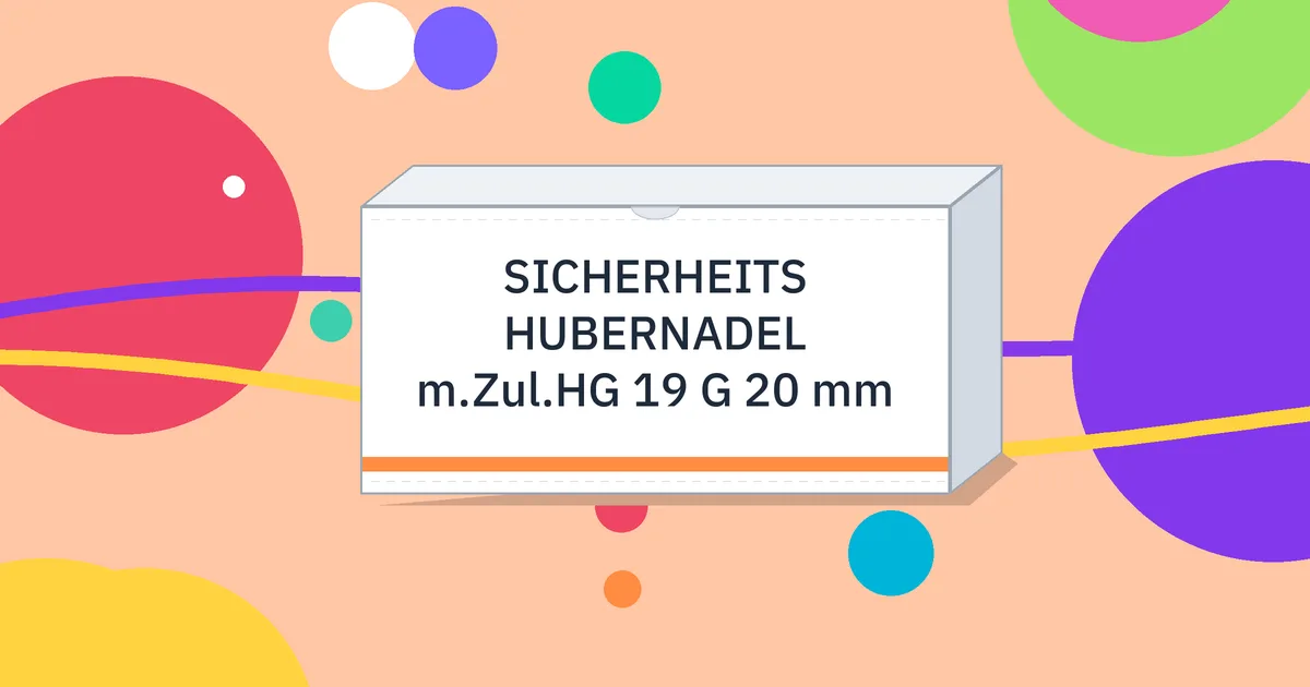 Symbolbild: Packung mit der Aufschrift SICHERHEITS HUBERNADEL m.Zul.HG 19 G 20 mm (PZN 12340540) – Verfügbarkeit und Bezug in Apotheken in Frankfurt am Main