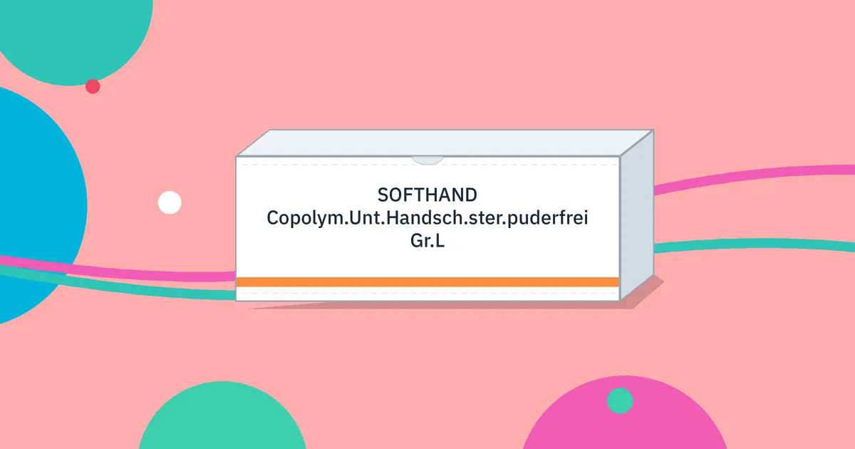 Symbolbild: Packung mit der Aufschrift SOFTHAND Copolym.Unt.Handsch.ster.puderfrei Gr.L (PZN 11188515) – Verfügbarkeit und Bezug in Apotheken in Frankfurt am Main