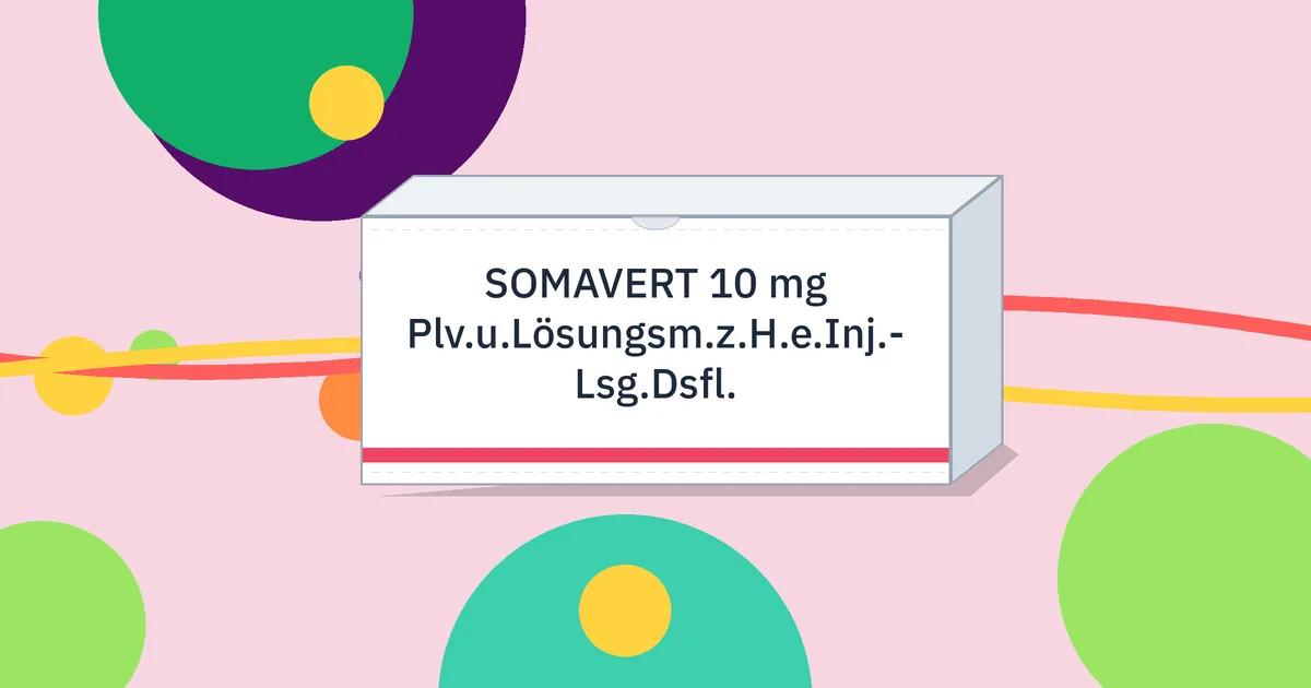 Symbolbild: Packung mit der Aufschrift SOMAVERT 10 mg Plv.u.Lösungsm.z.H.e.Inj.-Lsg.Dsfl. (PZN 09508378) – Verfügbarkeit und Bezug in Apotheken in Frankfurt am Main