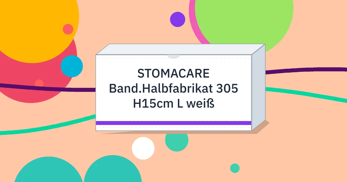 Symbolbild: Packung mit der Aufschrift STOMACARE Band.Halbfabrikat 305 H15cm L weiß (PZN 03414268) – Verfügbarkeit und Bezug in Apotheken in Frankfurt am Main