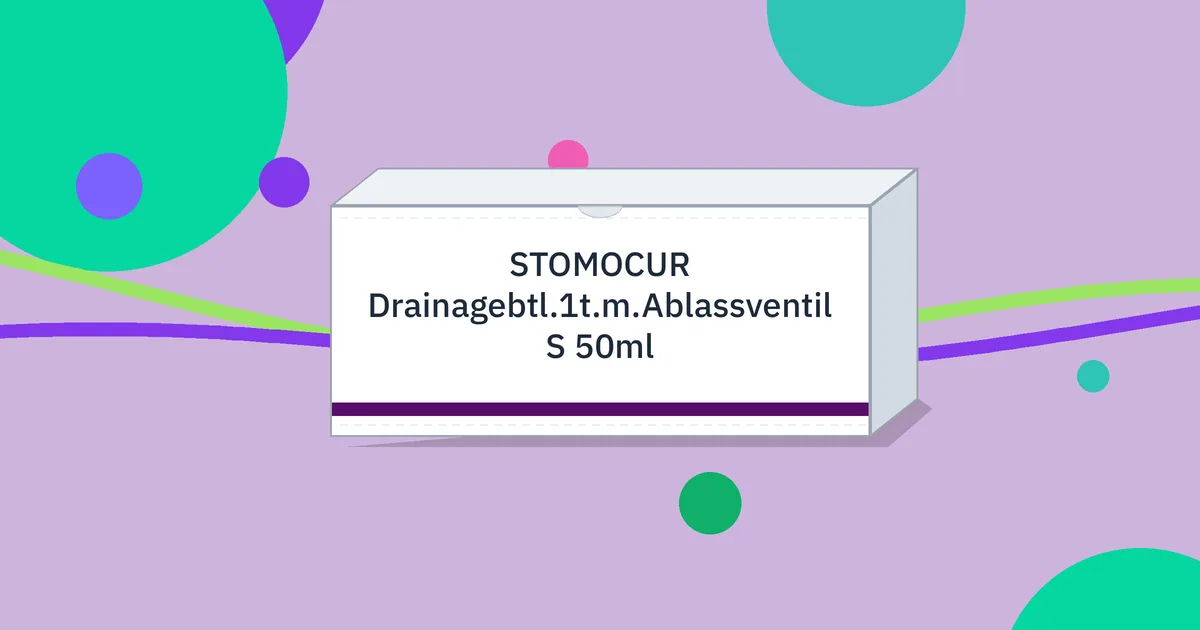 Symbolbild: Packung mit der Aufschrift STOMOCUR Drainagebtl.1t.m.Ablassventil S 50ml (PZN 12726972) – Verfügbarkeit und Bezug in Apotheken in Frankfurt am Main