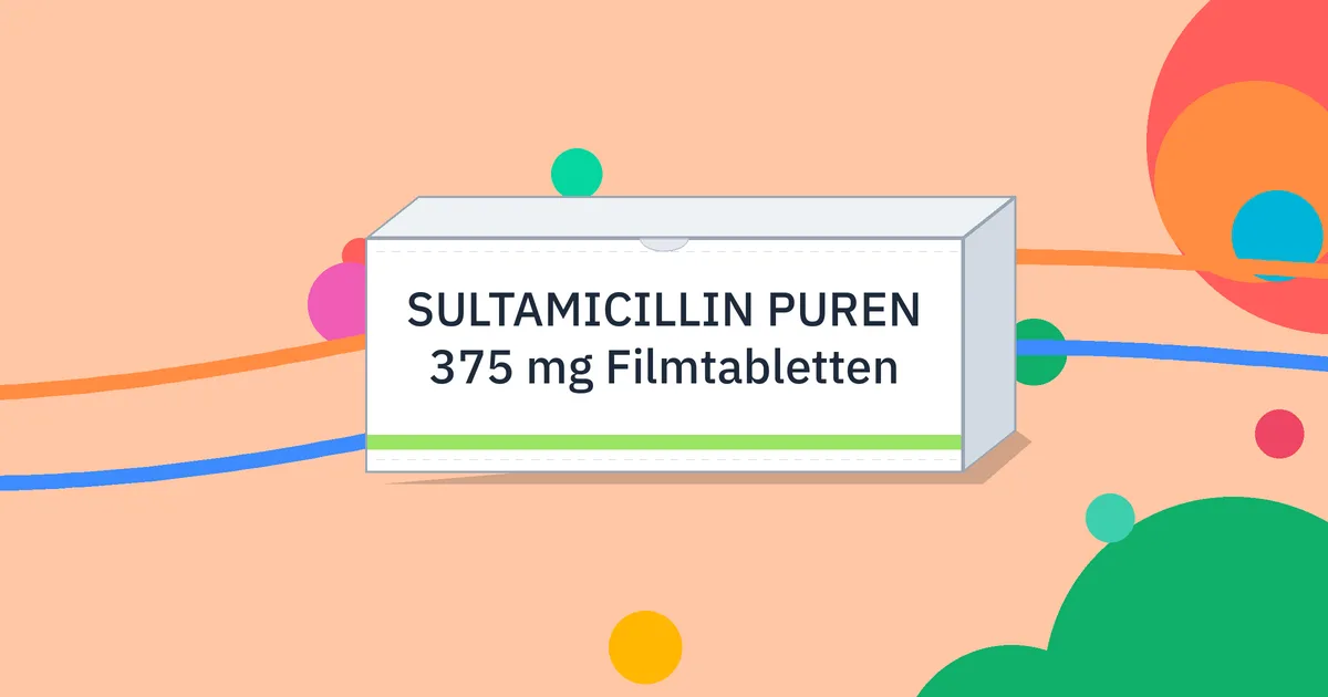 Symbolbild: Packung mit der Aufschrift SULTAMICILLIN PUREN 375 mg Filmtabletten (PZN 18019968) – Verfügbarkeit und Bezug in Apotheken in Frankfurt am Main