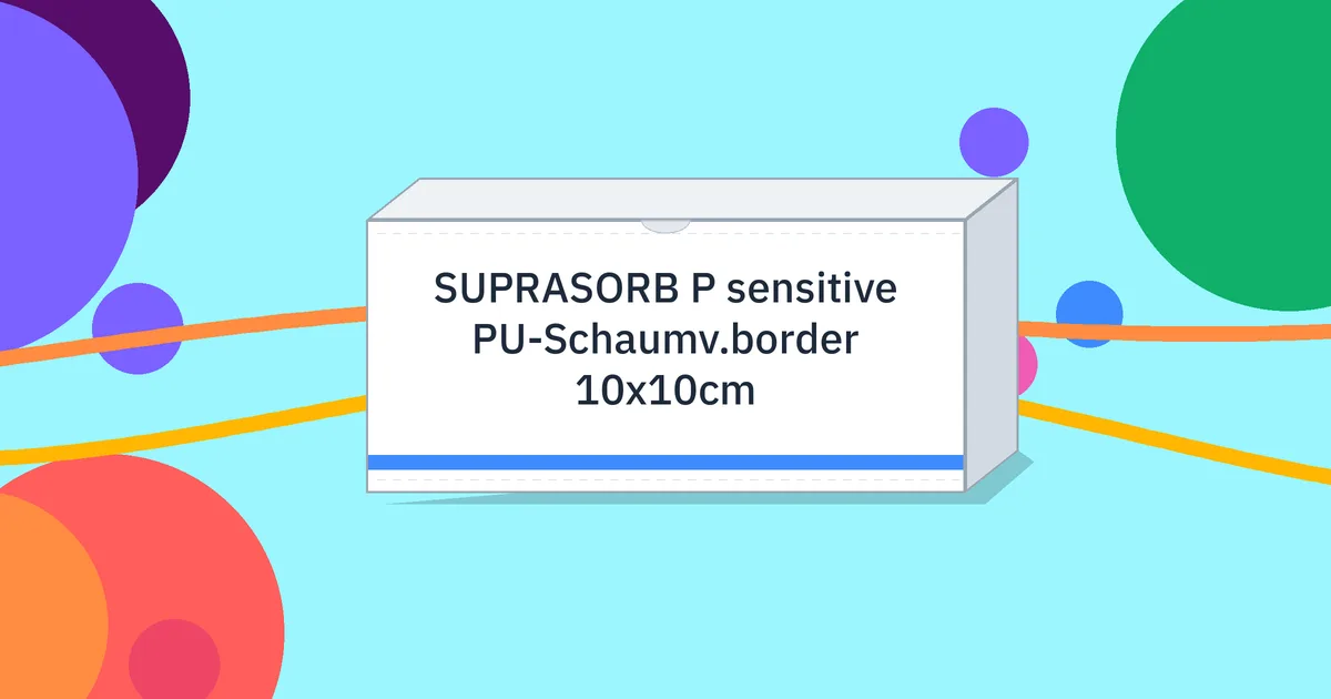 Symbolbild: Packung mit der Aufschrift SUPRASORB P sensitive PU-Schaumv.border 10x10cm (PZN 16602505) – Verfügbarkeit und Bezug in Apotheken in Frankfurt am Main