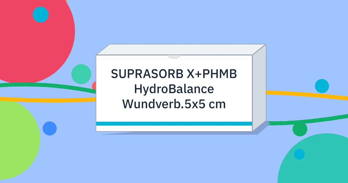 Symbolbild: Packung mit der Aufschrift SUPRASORB X+PHMB HydroBalance Wundverb.5x5 cm (PZN 20287015) – Verfügbarkeit und Bezug in Apotheken in Frankfurt am Main