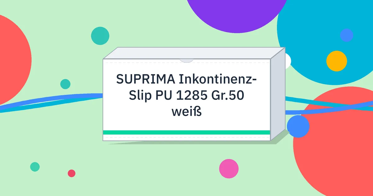 Symbolbild: Packung mit der Aufschrift SUPRIMA Inkontinenz-Slip PU 1285 Gr.50 weiß (PZN 12484440) – Verfügbarkeit und Bezug in Apotheken in Frankfurt am Main
