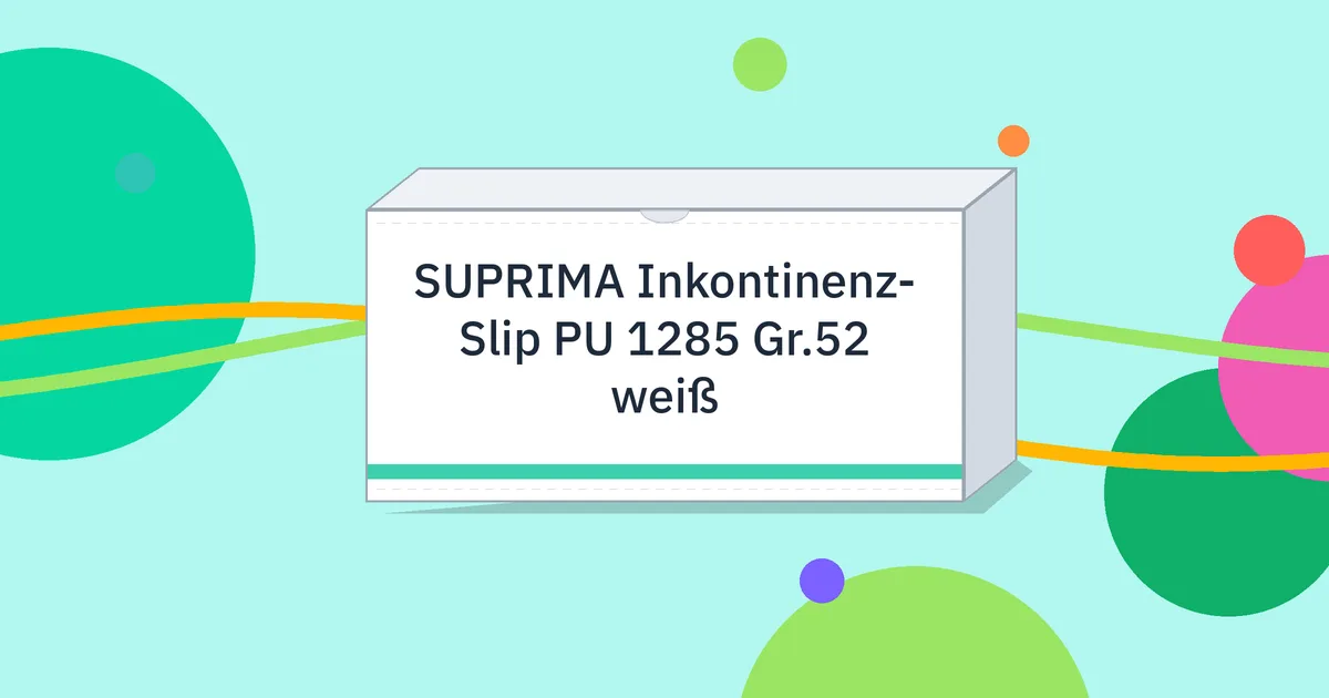 Symbolbild: Packung mit der Aufschrift SUPRIMA Inkontinenz-Slip PU 1285 Gr.52 weiß (PZN 12484457) – Verfügbarkeit und Bezug in Apotheken in Frankfurt am Main
