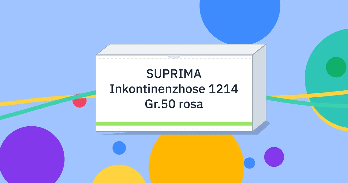 Symbolbild: Packung mit der Aufschrift SUPRIMA Inkontinenzhose 1214 Gr.50 rosa (PZN 03025199) – Verfügbarkeit und Bezug in Apotheken in Frankfurt am Main