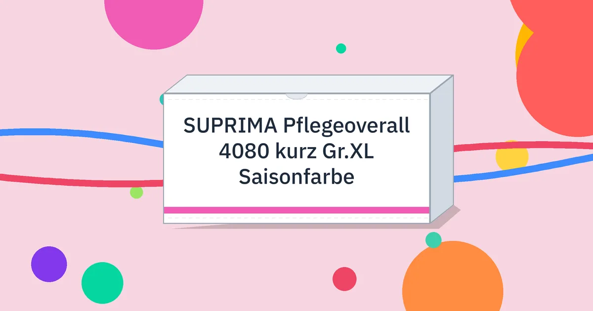 Symbolbild: Packung mit der Aufschrift SUPRIMA Pflegeoverall 4080 kurz Gr.XL Saisonfarbe (PZN 11659682) – Verfügbarkeit und Bezug in Apotheken in Frankfurt am Main